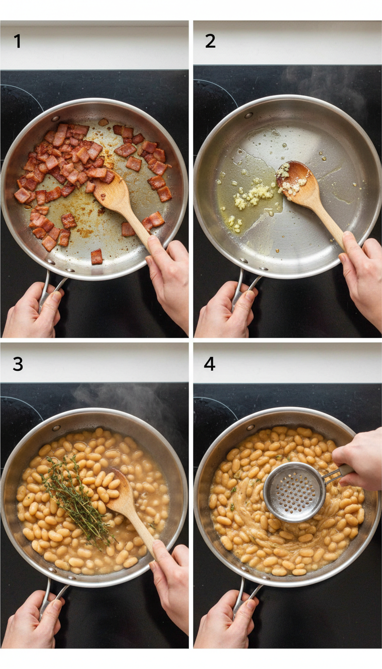 Creamy White Beans with Turkey Bacon - Visual Feast Recipe - Erin Recipes